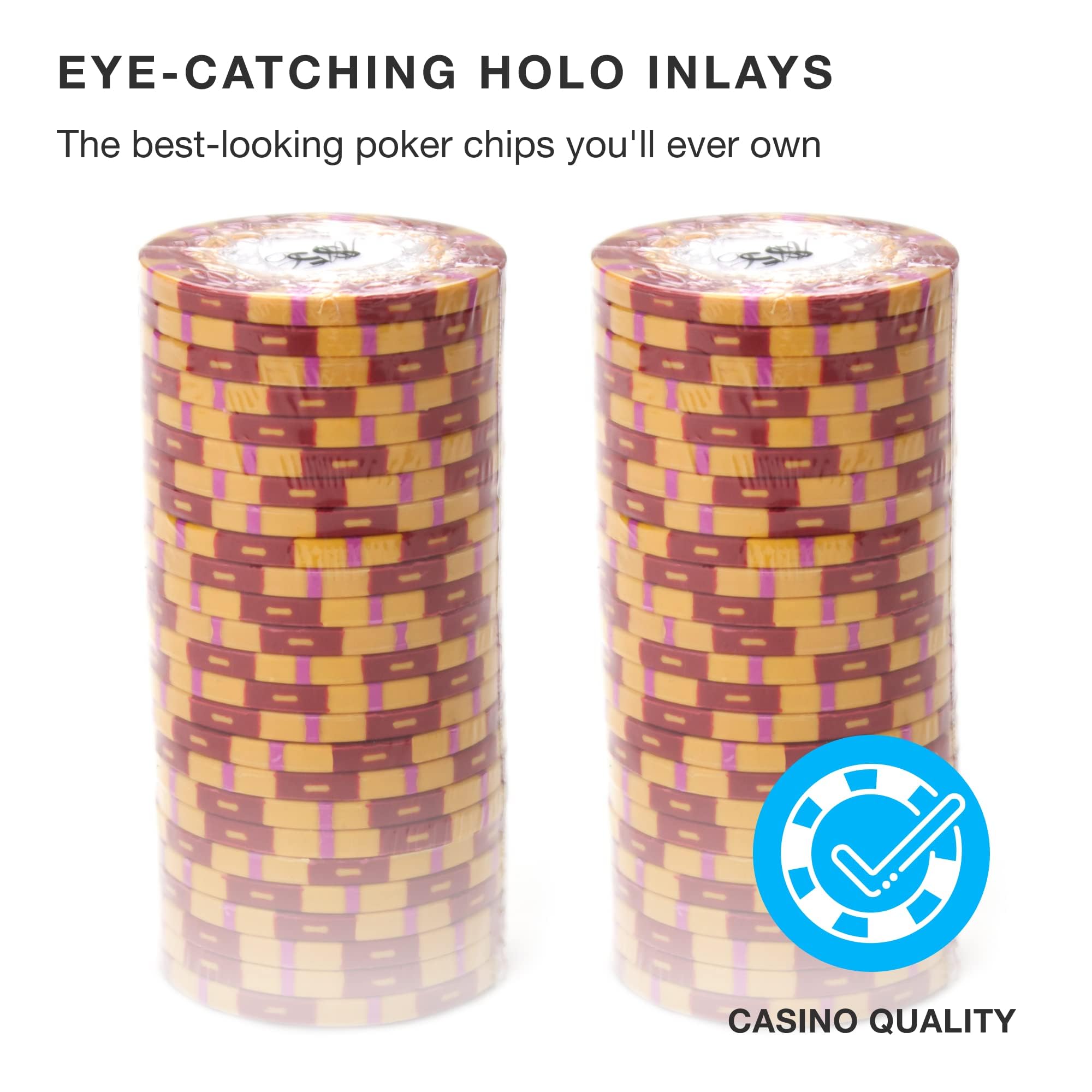 Brybelly Monte Carlo Premium Poker Chips (50-Pack) Heavyweight 14-Gram Clay Composite ($5 Red)