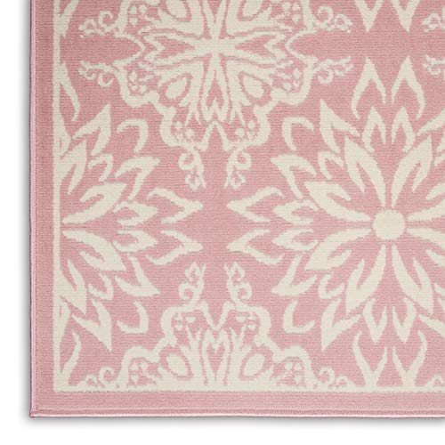 Nourison Jubilant Floral Ivory/Pink 4' x 6' Area Rug, Easy -Cleaning, Non Shedding, Bed Room, Living Room, Dining Room, Kitchen (4x6)