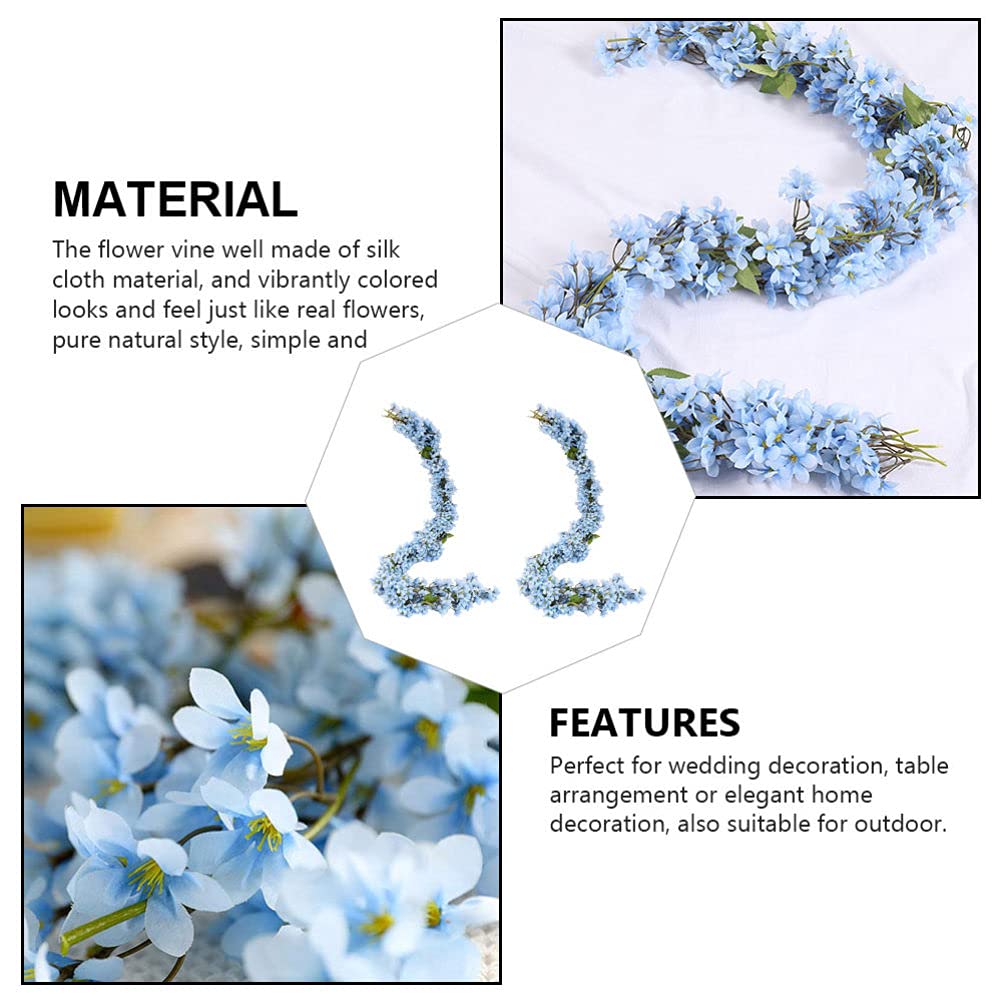 DOITOOL 2pcs Artificial Hydrangea Flower Vine Wisteria Vines Cattleya Flowers Plants for Wedding Party Home Garden Wall Decoration Sky- Blue