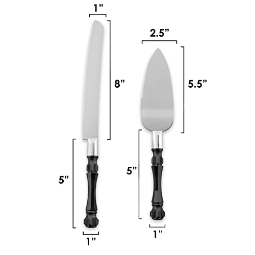Homi styles Cake Knife and Server - Wedding Cake Knife Set - Serving Set for Receptions, Birthdays - Cake Cutting Set - Match the Color to Your Event Theme - Cake Knife and Cutter (Black)