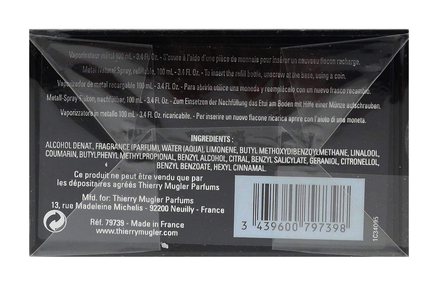 Angel B Men By Thierry Mugler For Men. Eau De Toilette Spray Refillable 3.4 oz