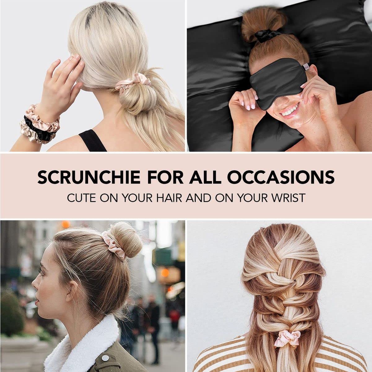 Kitsch Matte Scrunchies for Women - Hair Ties for Thick, Thin or Girls' Hair | Soft, Cute 5pc Set (Blush/Mauve)
