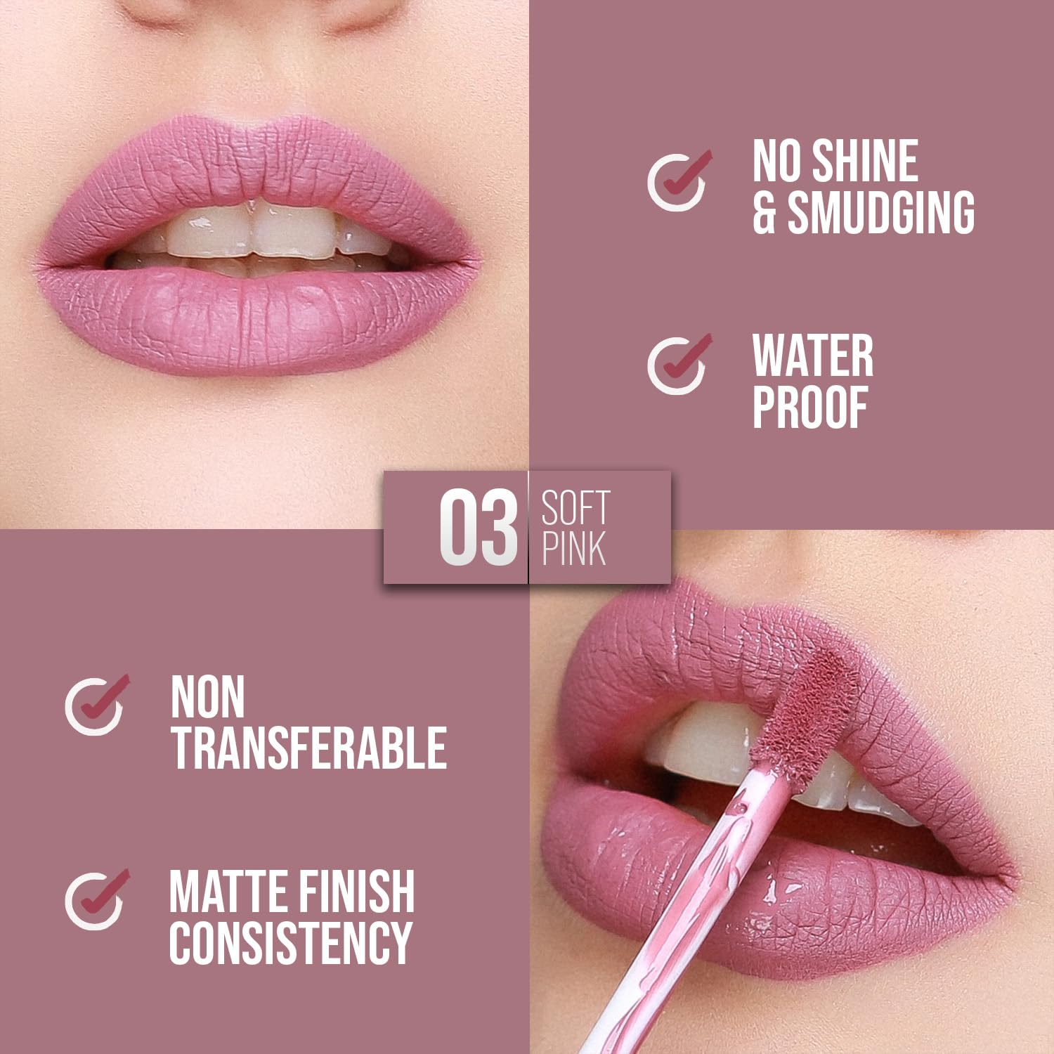 aden Tattoo Matte Lipstick - 7ML - Highly Pigmented - Provides Non-Shinny, Non Smudging and Velvety Finish β Water Proof Made in Italy (03 Soft Pink)