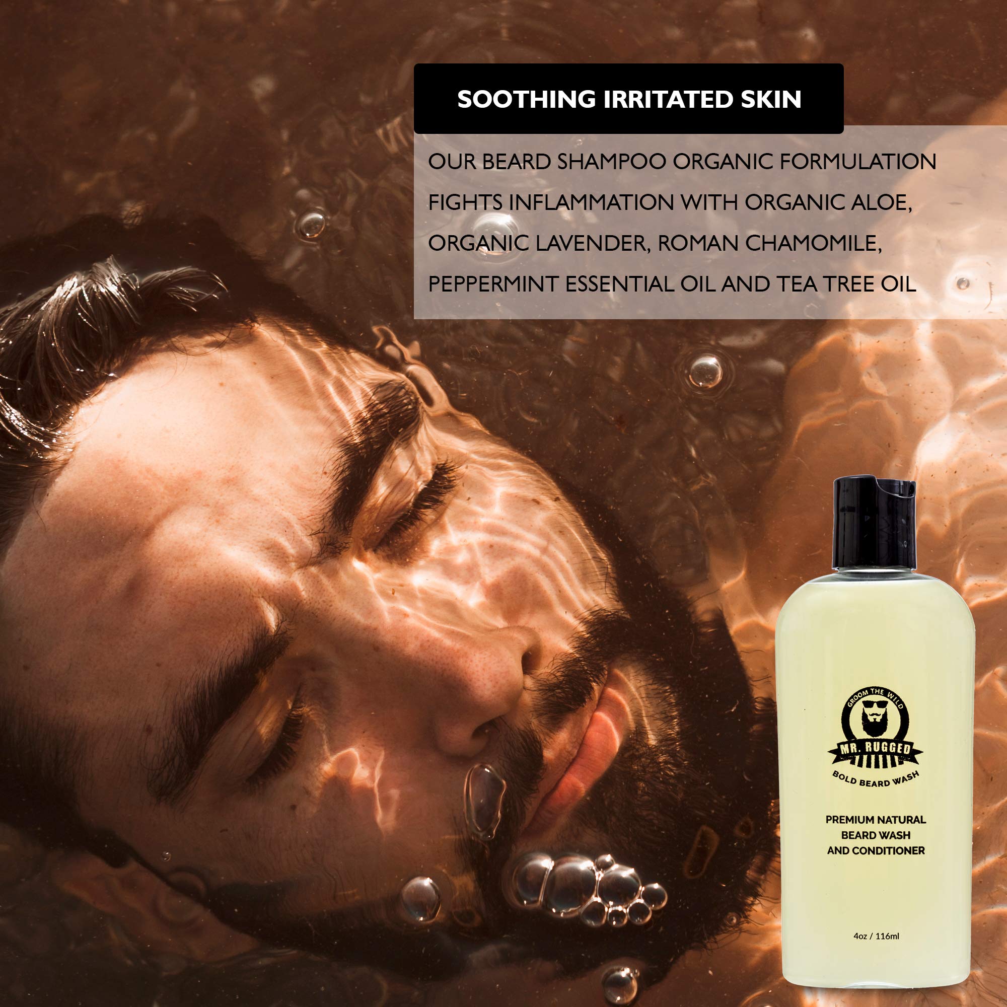 Mr Rugged Beard Wash and Conditioner for Men β (Peppermint 2-in-1, 4oz Bottle) Natural Beard Shampoo for Soft Beard β Strengthen and Improve Facial Hair Growth