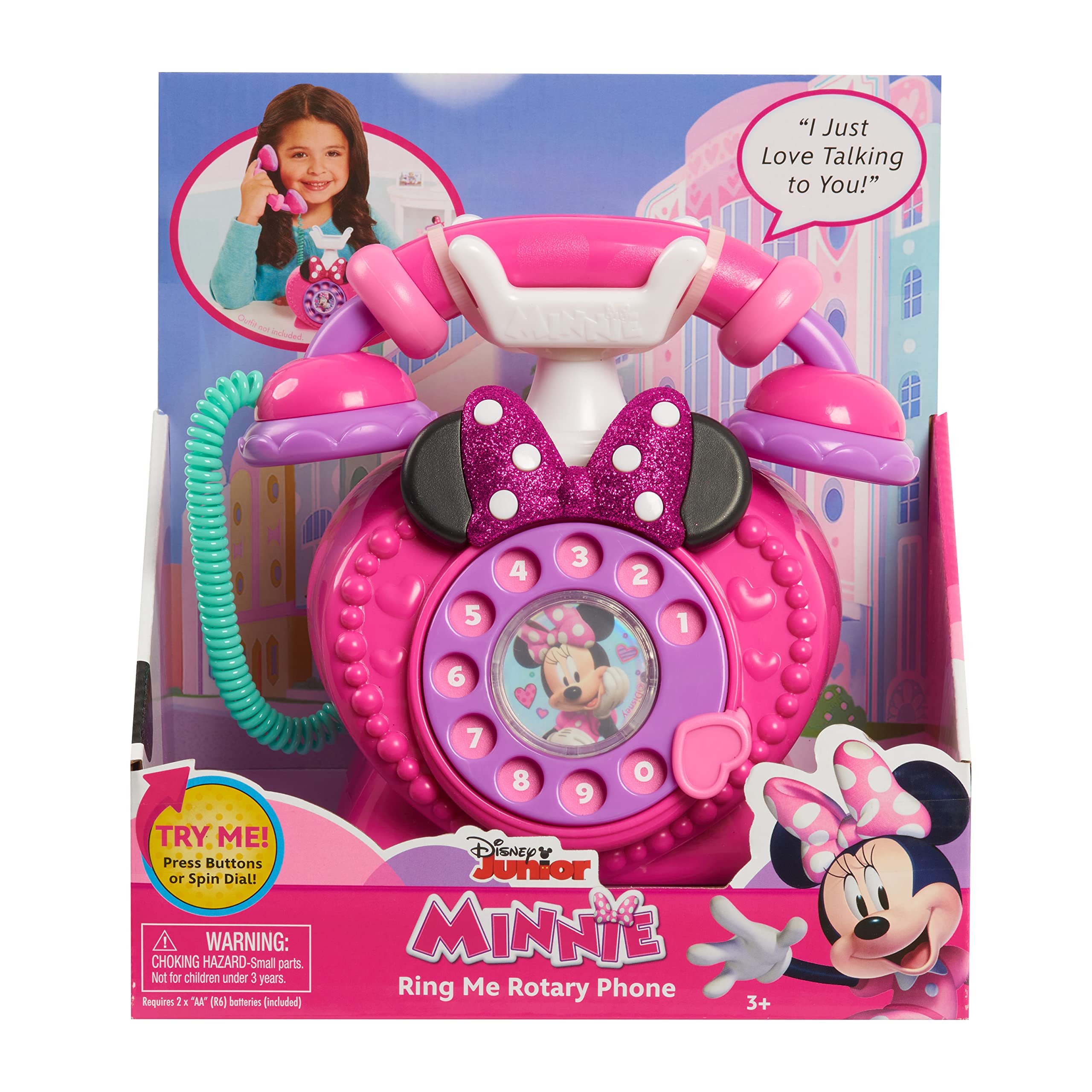Disney Junior Minnie Mouse Ring Me Rotary Pretend Play Phone with Lights and Sounds, Kids Toys for Ages 3 Up by Just Play