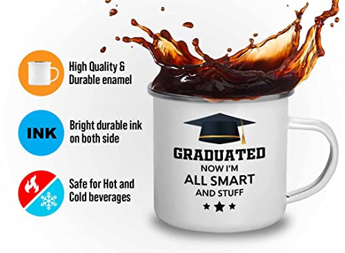 Flairy Land Graduation Camper Mug 12oz - All Smart and Stuff - Graduation Gifts for Her Senior Graduation College Student College Graduate Classmate MBA Grad