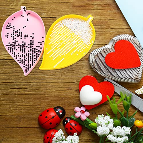 COHEALI 3pairs Tool Container Plate Diamonds for Art Organizers Cross of Bead Round Lids Nail Picture Diamond Craft Accessories with Leaf Tray Mosaic Painting Dotting Sorting
