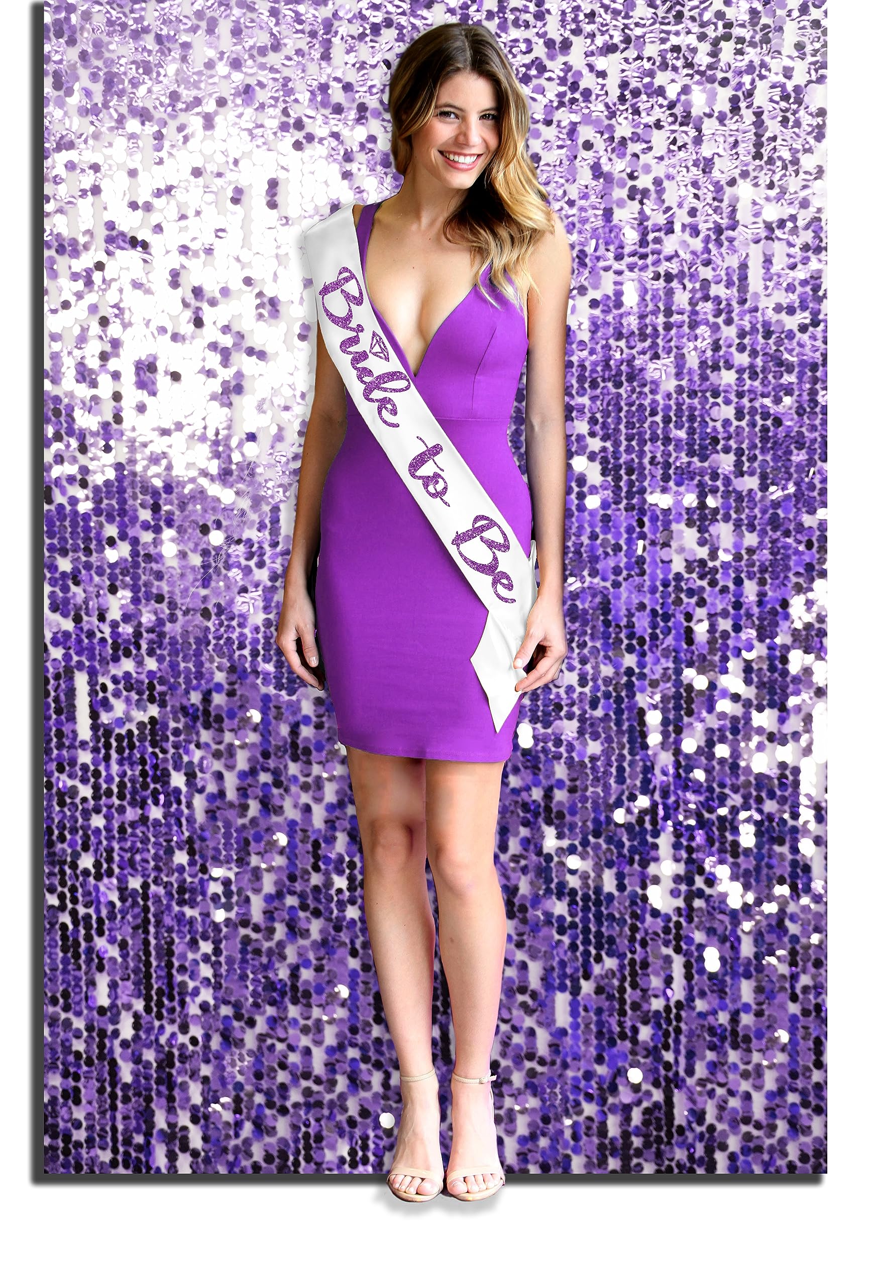 Bride To Be Sash Purple - BRIDAL GRADE SATIN Silver Sparkle Diamond Bride To Be Violet Purple Sash - Bridal Shower Gifts - Purple Sash(SlvDiaB2B)
