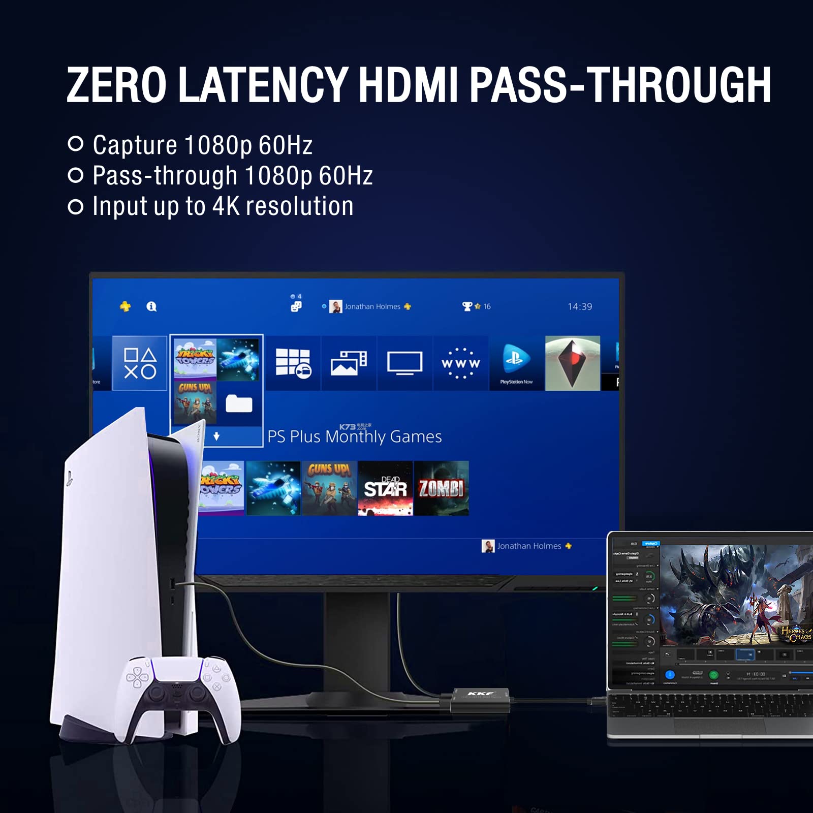 KKF 4K HDMI Capture Card, 1080P 60FPS Video Capture Card for Streaming and Recording of PS5, PS4, Xbox Series X/S, Nintendo Switch via DSLR OBS with HD Ultra-Low Latency (USB A 3.0)