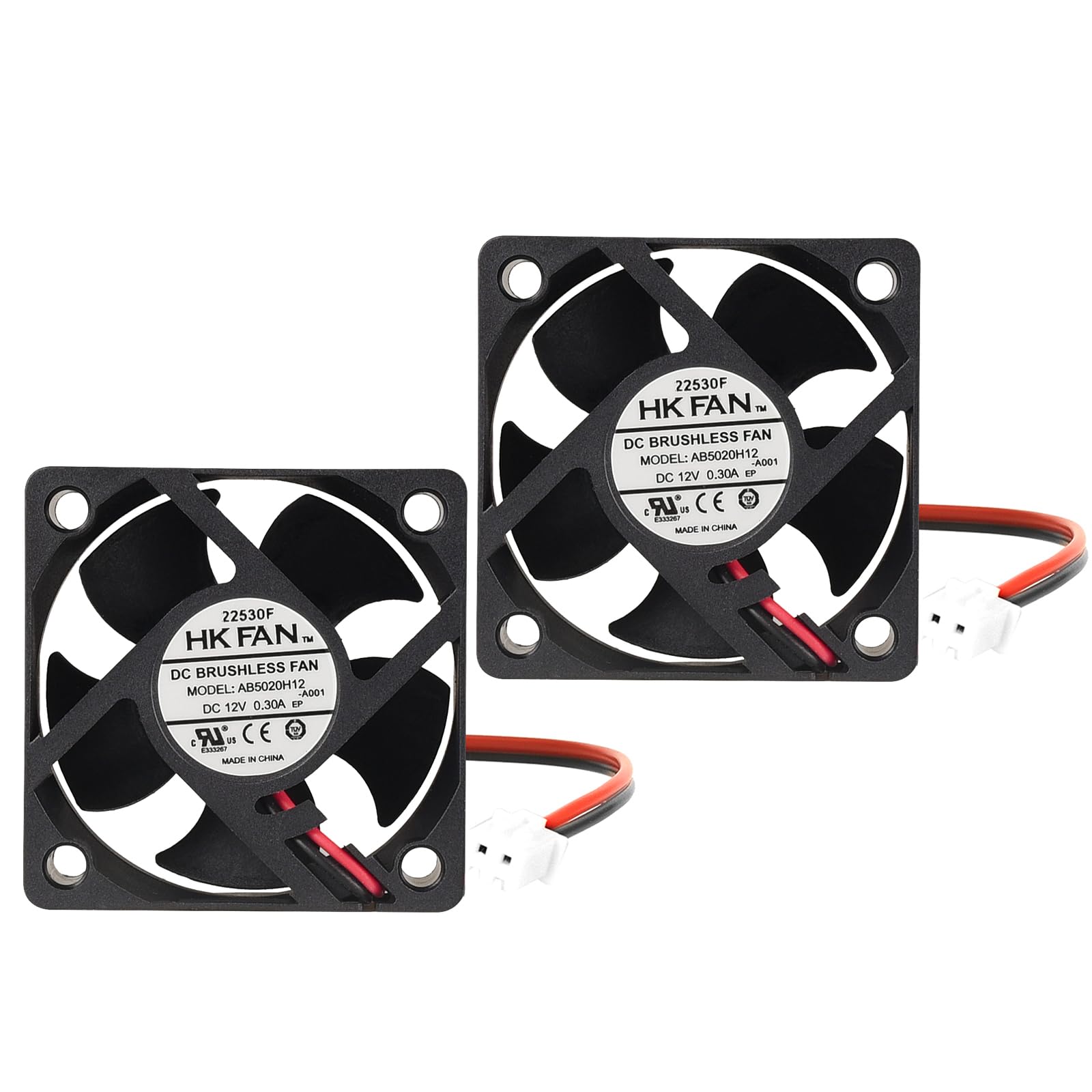 Security-01 50mm x 50mm x 20mm 5020 12V 0.30A Ball Bearing Brushless DC Cooling Fan 2pin AB5020H12 UL (Pack of 2)