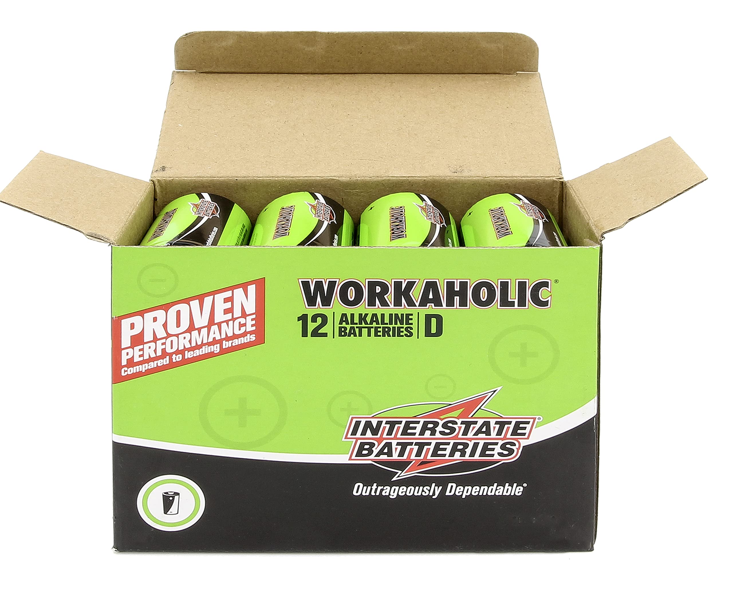 Interstate Batteries D Cell Alkaline Battery (12 Pack) All-Purpose 1.5V High Performance Batteries - Workaholic (DRY0085)