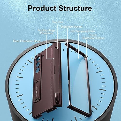 GOHHME for Samsung Galaxy Z Fold 5 Case with Magnetic Hinge Protection S Pen Holder Built-in Screen Protector Adjustable Stand, Camera Protection & Luxury Shockproof Thin Hard PC Cover (Burgundy)
