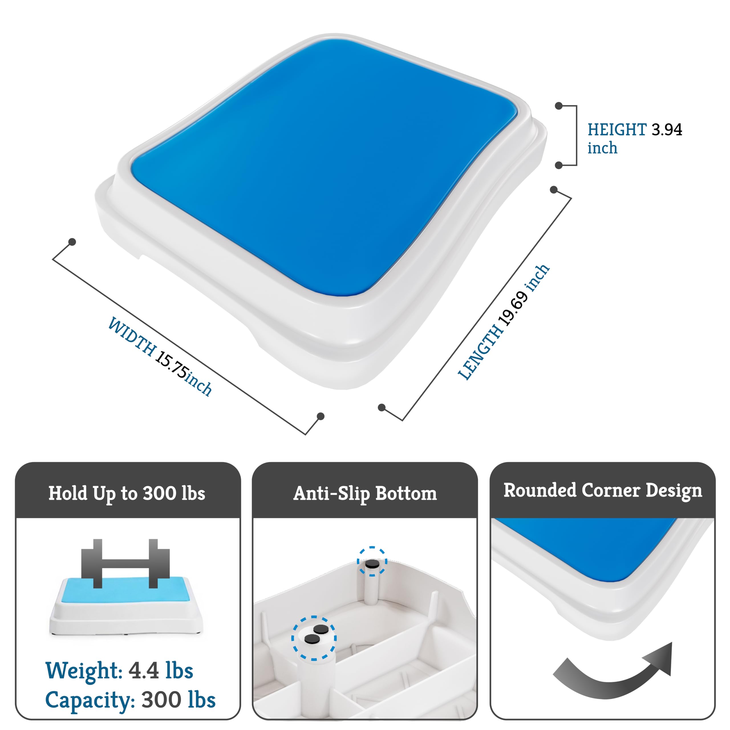 Bath Shower Step Stool - Slip Resistant, Stackable, Indoor/Outdoor - Safety Stepping Stool Bathroom Aid for Adults, Elderly, Seniors, Kids, Bathtub, High Beds, Kitchens, 300 lbs Capacity