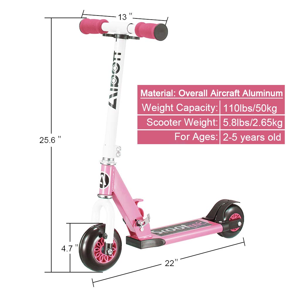 Albott Kid Scooter My 1st Scooter Folding Removable 4 Wheel Scooters for Kids 3 Growth Stage Transformer Toddler Scooters Age 3-5 (Pink)