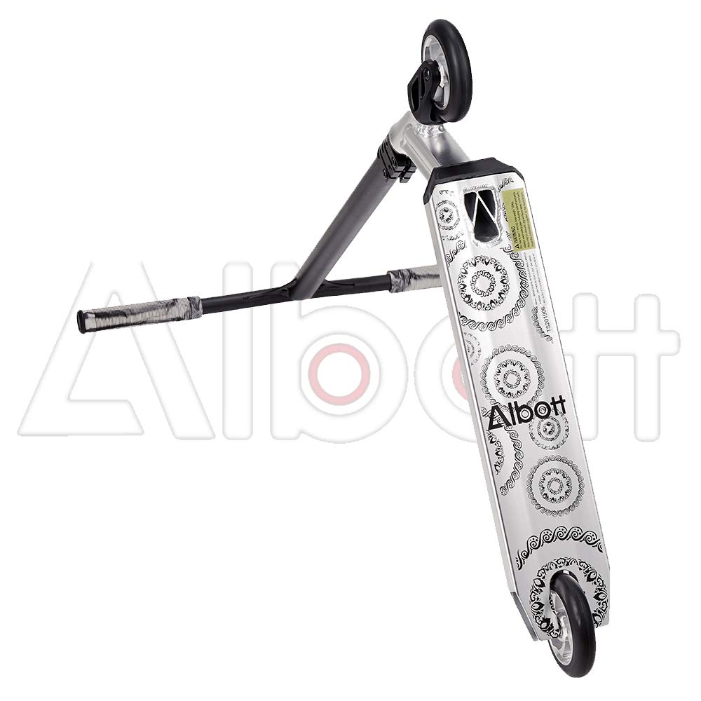 Albott Pro Stunt Scooters Freestyle Trick Scooter with CNC 6061-T6 Aluminum Fork 25 Inches Long Bar Beginner to Intermediate Durable Kick Scooter for Kids 8 Years and Up,Teens, Boys,Adults (Silver)