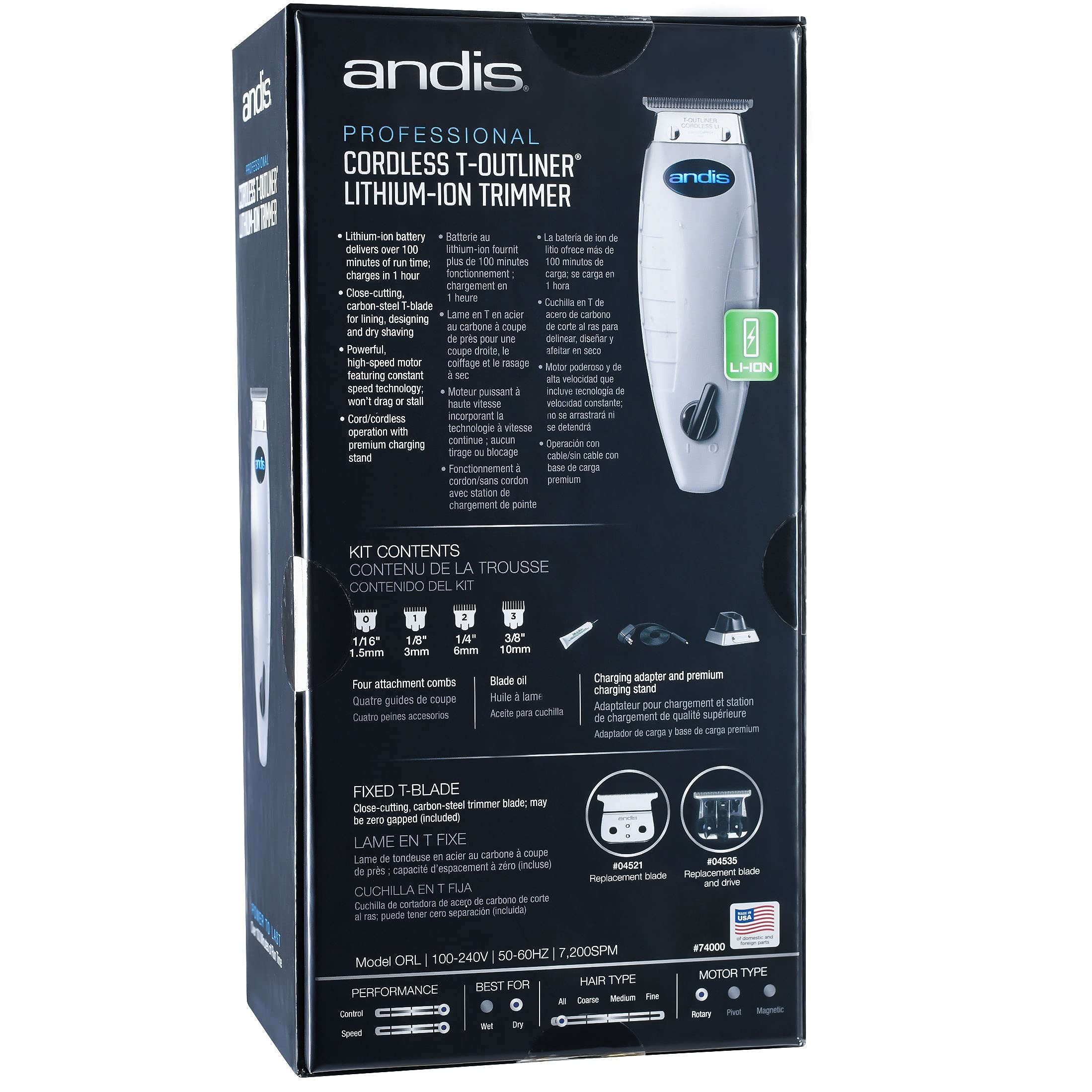 Andis Professional T-Outliner Cordless T-Blade Trimmer (74000) - Bundled with KEPSE Neck Duster