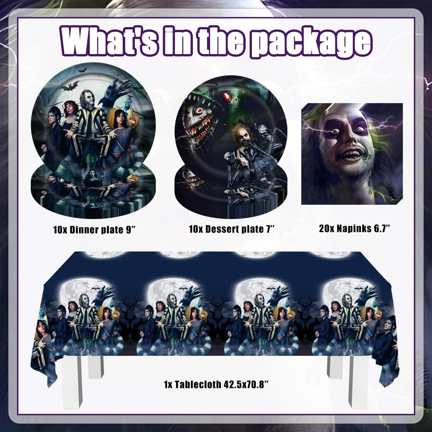 Beetleju Halloween Party Decorations,41pcs Horror Theme Halloween Party Tableware Set Include 1pc 71x43inch Halloween Tablecloth, 40pcs Halloween Paper Plates with 2 Size, 20pcs Napkins