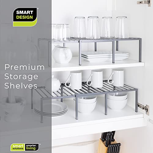 Smart Design Premium Extendable Storage Shelf – Lengthen from 16 to 32.5 in, Charcoal Gray – Steel Pantry Organizer with Rust-Resistant Finish and Non-Slip Feet for Easy Home Organization and Storage