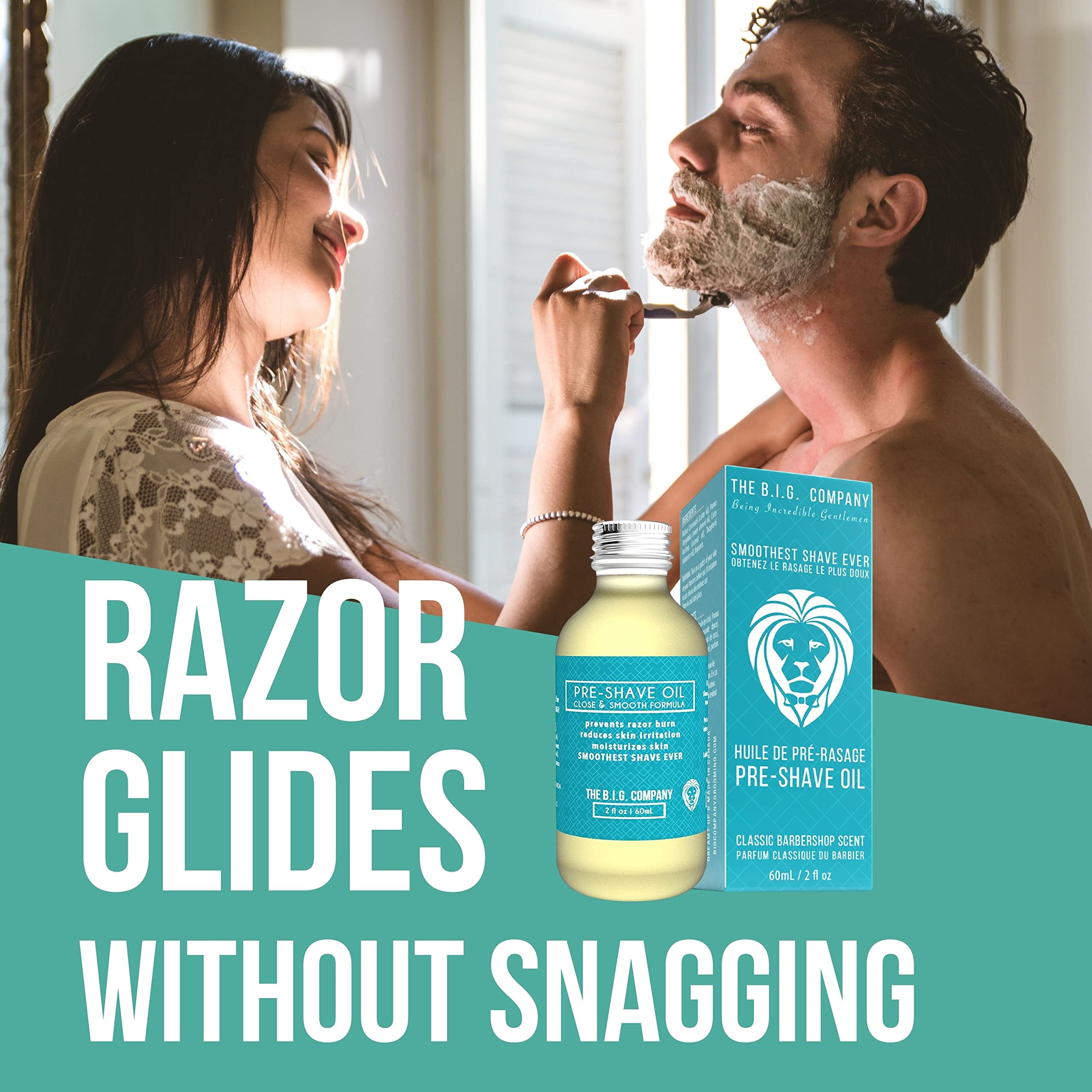 Pre Shave Oil for Men - Shaving Oil Made with Natural Oils - Good for Close Shave and Smooth Shave - Suitable for Sensitive Skin - Use on Face or Head - Classic Barbershop Scent - 60ml