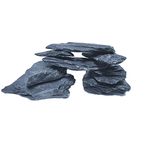Natural Slate - Large 5 to 7 inch Stones. PH Neutral. Perfect for Aquascaping and Igwami Aquariums, Reptile and Amphibian Enclosures (5lbs) (10 pounds)
