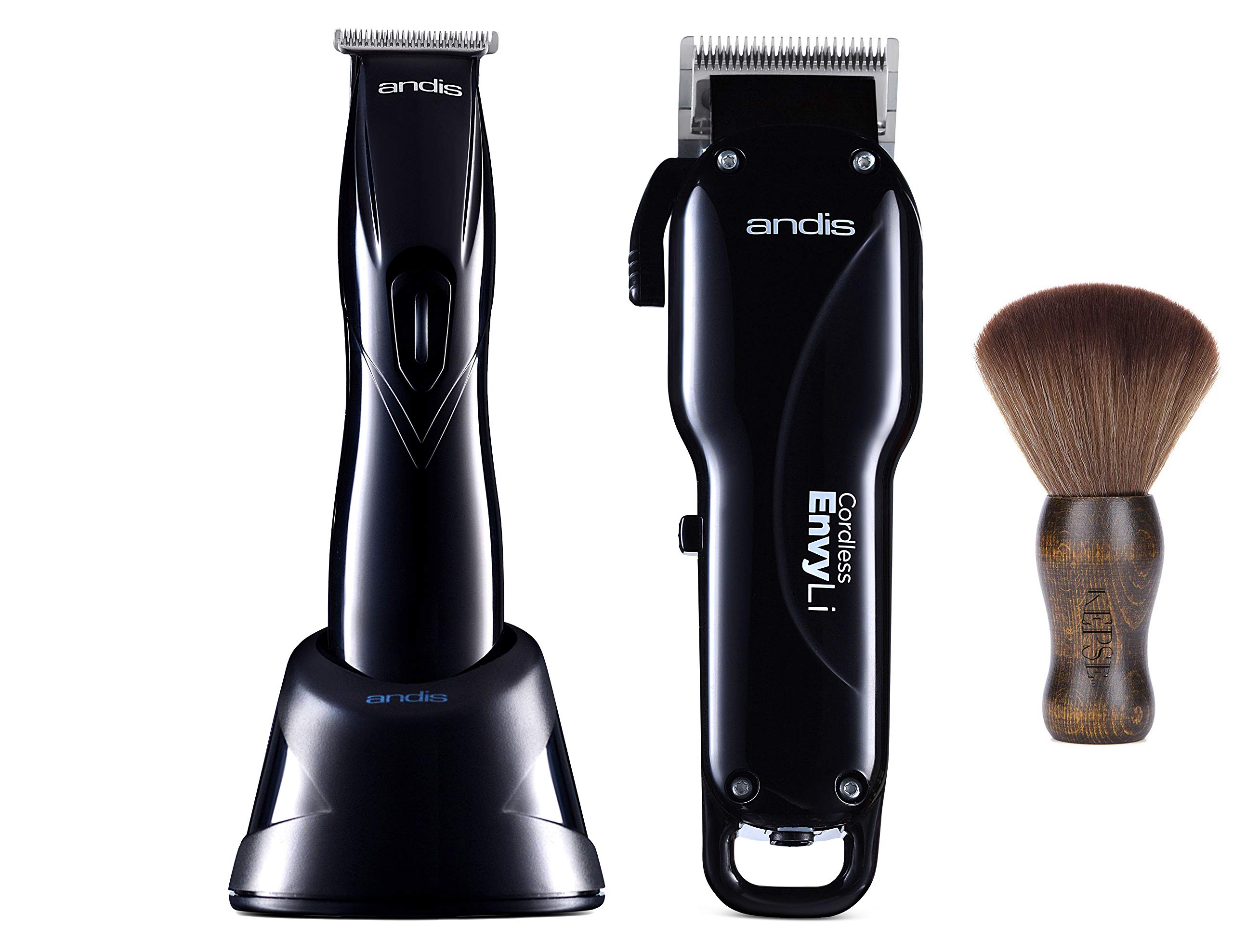 Andis Professional Cordless Fade Combo, Envy Lithium-Ion High-speed Adjustable Blade Clipper - Slimline Pro Li Cordless T-Blade Trimmer (75020) - Bundled with KEPSE Neck Duster