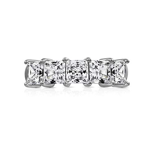 Amazon Collection Platinum-Plated Sterling Silver Princess-Cut 5-Stone Ring made with Infinite Elements Cubic Zirconia (3 cttw), Size 8