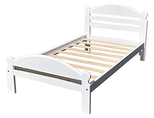Twin Trundle Bed White Finish Solid Pine Wooden Arizona Trundle Bed 39 x 75 in Wooden Slats Support Unfinished Bedroom Single Wooden Bed Frame Hand Finished
