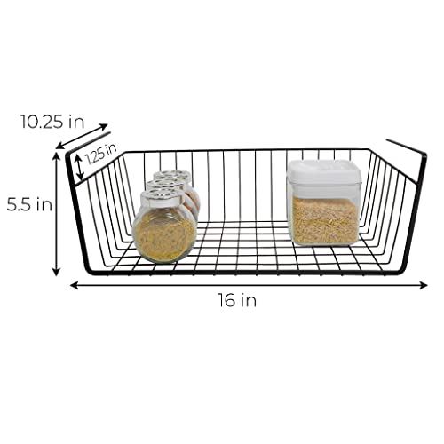 Smart Design Undershelf Storage Basket - Medium - Snug Fit Arms - Steel Metal Wire - Rust Resistant - Under Shelves, Cabinet, Pantry, and Shelf Organization - 16 x 5.5 Inch - Black
