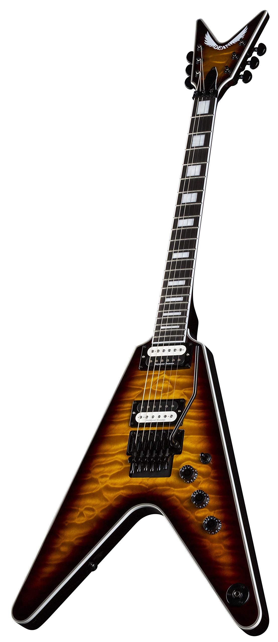 Dean V Select Quilt Top Floyd Rose Electric Guitar, Trans Brazilia