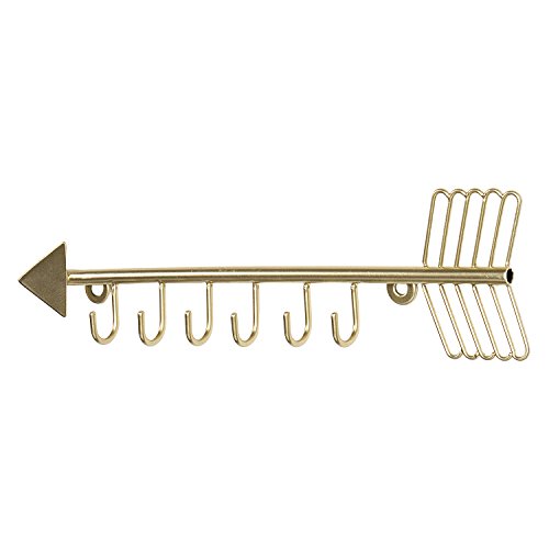 MyGift Brass Metal Arrow Jewelry Organizer, Wall Mounted Necklace Bracelet Hanging Rack with 6 Hooks