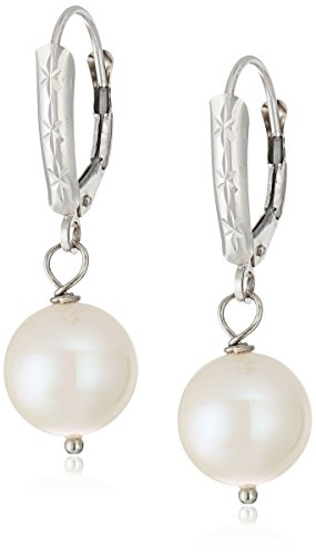 Amazon Collection 14k White Gold 9-10mm White Freshwater Cultured Pearl Design Lever-Back Dangle Earrings