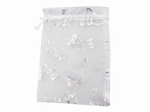 QIANHAILIZZ 5 x 7 Inch White 100 Butterfly Organza Jewelry Gift Pouch Candy Pouch Drawstring Wedding Favor Bags SDHD211301810X