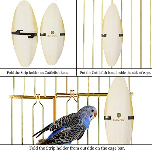 SunGrow 4 Pack Cuttlefish Bones for Cockatiels, Turtles, Shrimp, Dog Calcium Supplement, Cuttlebone Cage Holder Included