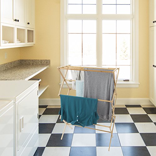 Lavish Home Bamboo Clothes Drying Rack- Collapsible and Compact for Indoor/Outdoor Use-Portable Wooden Rack for Hanging and Air-Drying Laundry