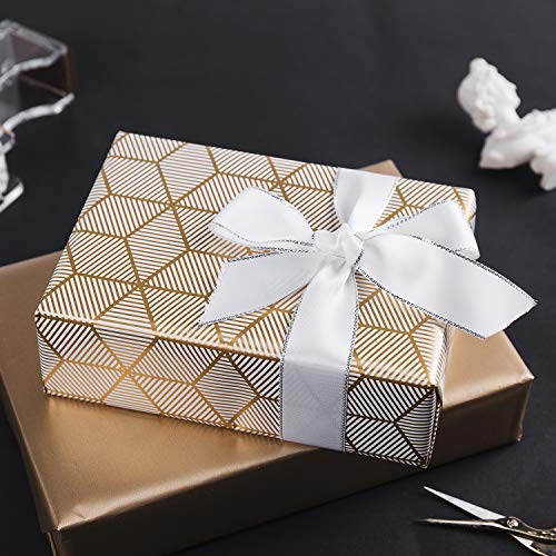 WRAPAHOLIC Wrapping Paper Roll - Gold and Navy Print with Cut Lines for Birthday, Holiday, Father's Day, Baby Shower - 4 Rolls - 30 inch X 120 inch Per Roll