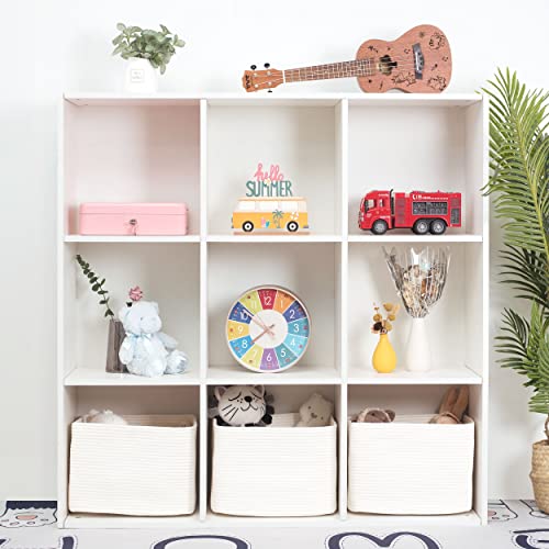 MINTWOOD Design 3-Pack Storage Baskets for Shelves, Playroom and Classroom Storage Basket, Book Basket, Decorative Storage Cube Bins, Woven Closet Organizers, Baby Nursery Baskets, Creamy White