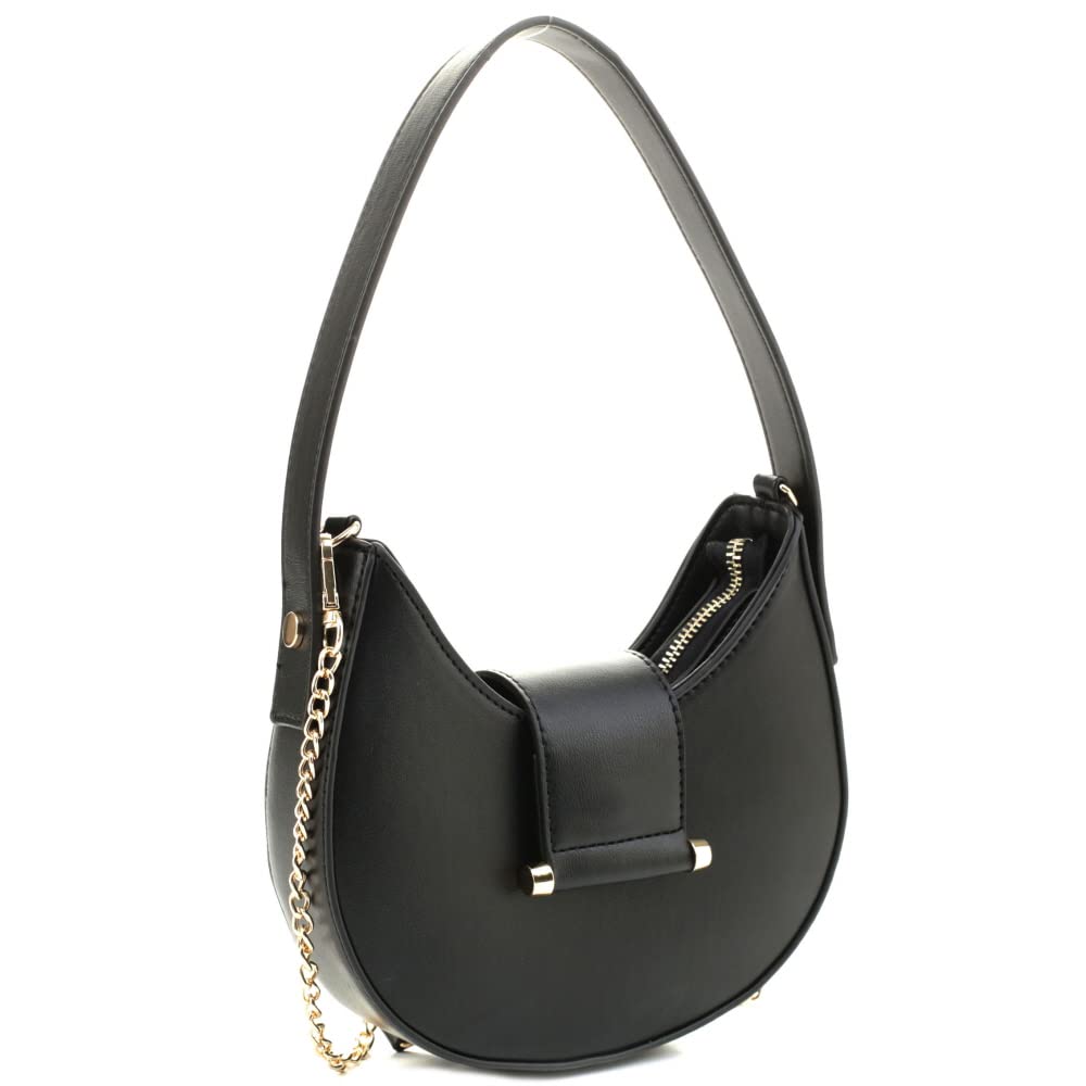 Trendeology Vegan PU Leather Classy Round Clutch Purse Shoulder Bag with Crossbody Strap (zBlack)