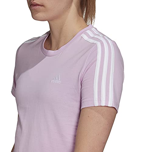 adidas Women's Essentials Slim 3-Stripes Tee, Clear Lilac/White, X-Large