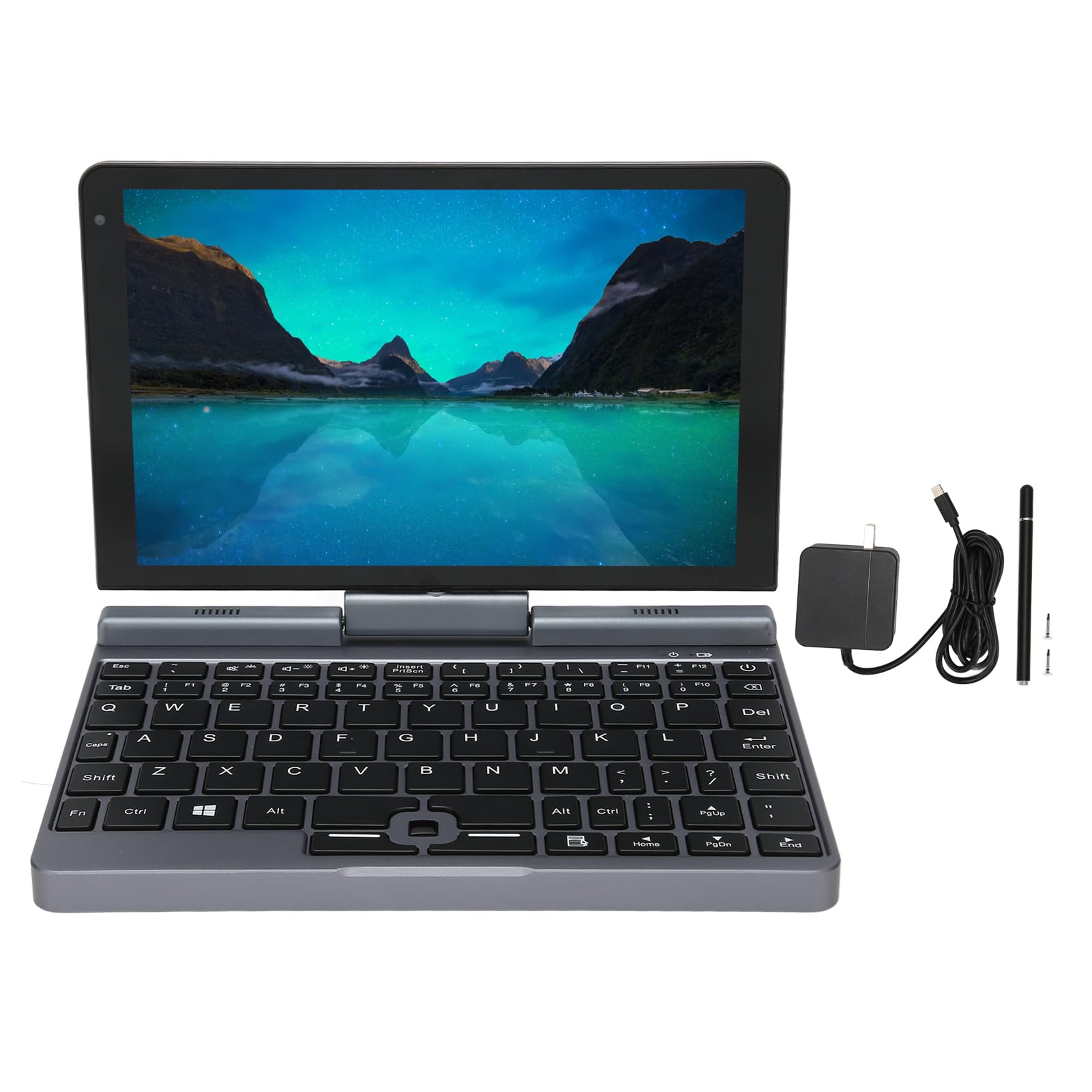 Airshi Foldable Mini Laptop LPDDR5 12GB RAM 180 Degree Flip 8 Inch PC Notebook Portable 1.9MP Camera for Work 10 11 Supported (12GB+256GB US Plug)