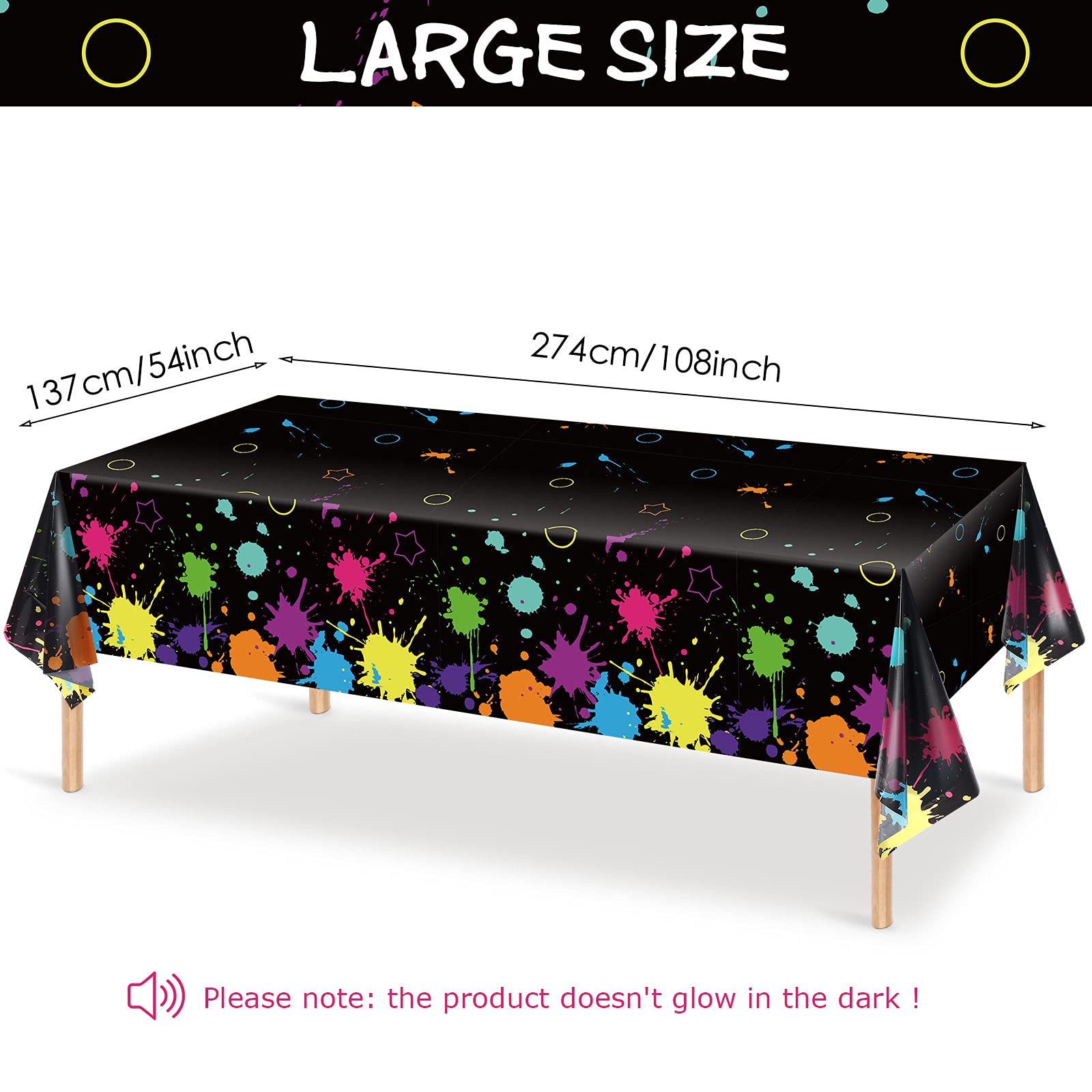 Glow Party Table Covers Neon Party Tablecloths 108 x 54 Inch Glow Party Tablecloths Disposable Plastic Neon Glow Table Cloth for Neon Birthday Party Black Light Party Supplies (1 Piece)
