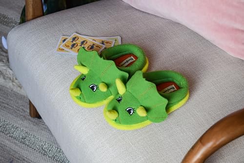 Dearfoams Easter Basket Stuffers Gifts for Kids Washable Animal Critter Slippers, Green Dinosaur, 4-5 Big Kid