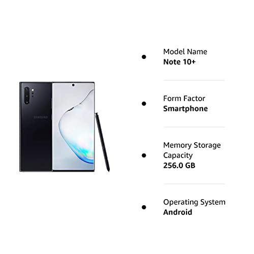 Samsung Galaxy Note 10+ Plus (5G) Single-SIM SM-N976U 256GB Factory Unlocked 5G Smartphone - (Aura Black) (Renewed)