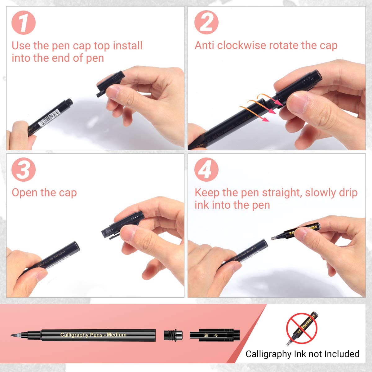 AKARUED Calligraphy Pens kits for Beginners - 6 Pack Calligraphy Pen, Modern Caligraphy Brush Pen Set for Writing, Journaling, Drawing, Letter for Adults, Markers, Hand Lettering Pens, Back To School