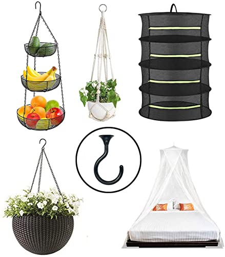 Evsteluo 2 Sets Large Swag Ceiling Hooks Heavy Duty Swag Hook with Hardware for Hanging Plants Ceiling Installation Cavity Wall Fixing (2 Sets, Black)