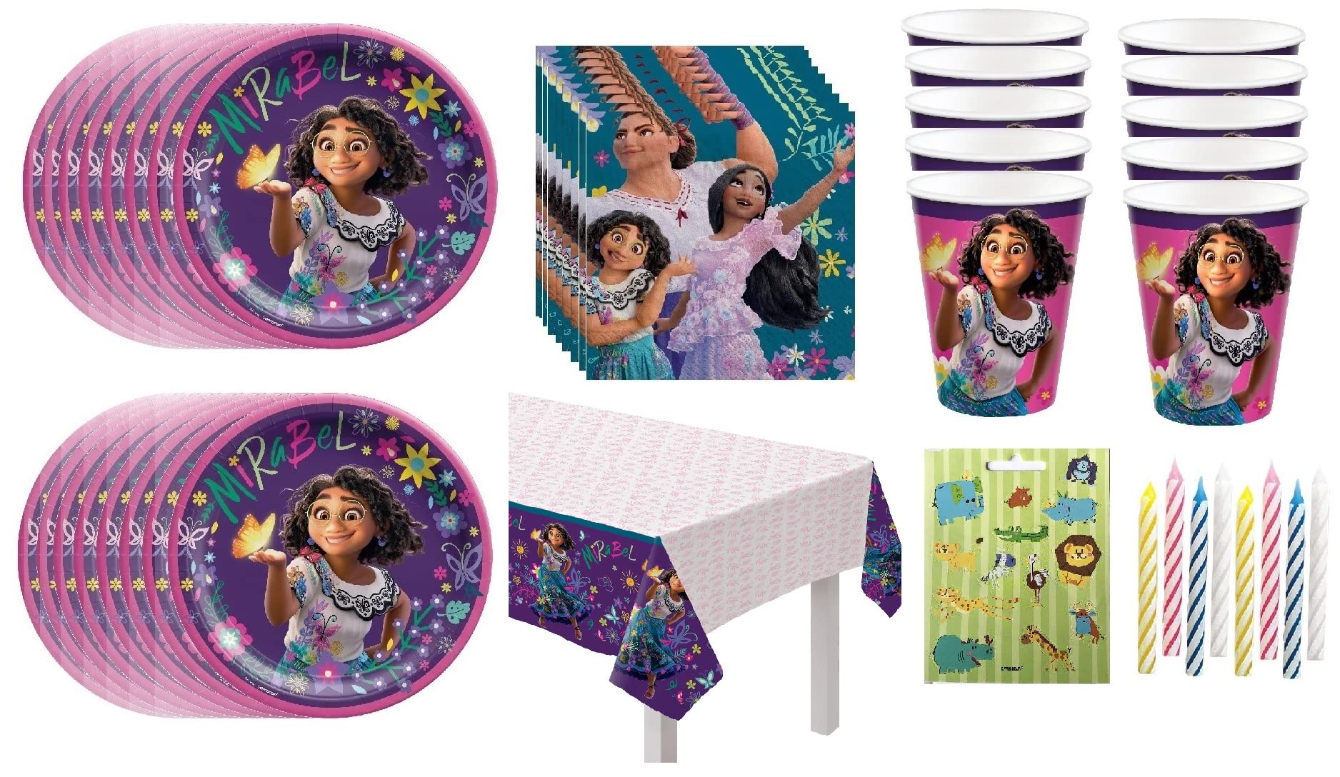 Encanto Birthday Party Supplies Bundle Pack for 16 includes Lunch Plates, Cups, Napkins, Table Cover