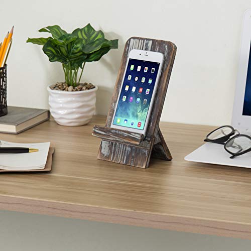 MyGift Torched Wood Cell Phone Stand - Universal Smartphone Dock Charging Stand, Desktop Cradle Fits 4 to 8-Inch Phones