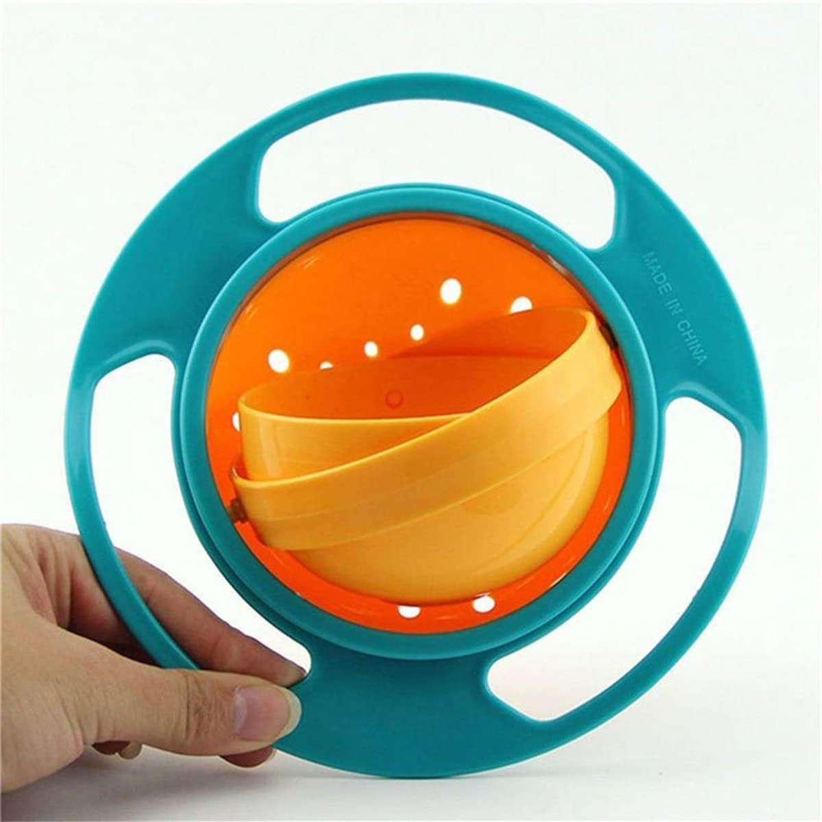 Baby Universal Gyro Bowl,Magic Gyro Bowl 360 Degree Rotate Spill-Proof Bowls with Lid Plastic Creative Dishes Practice Feeding Bowls (Blue*3)