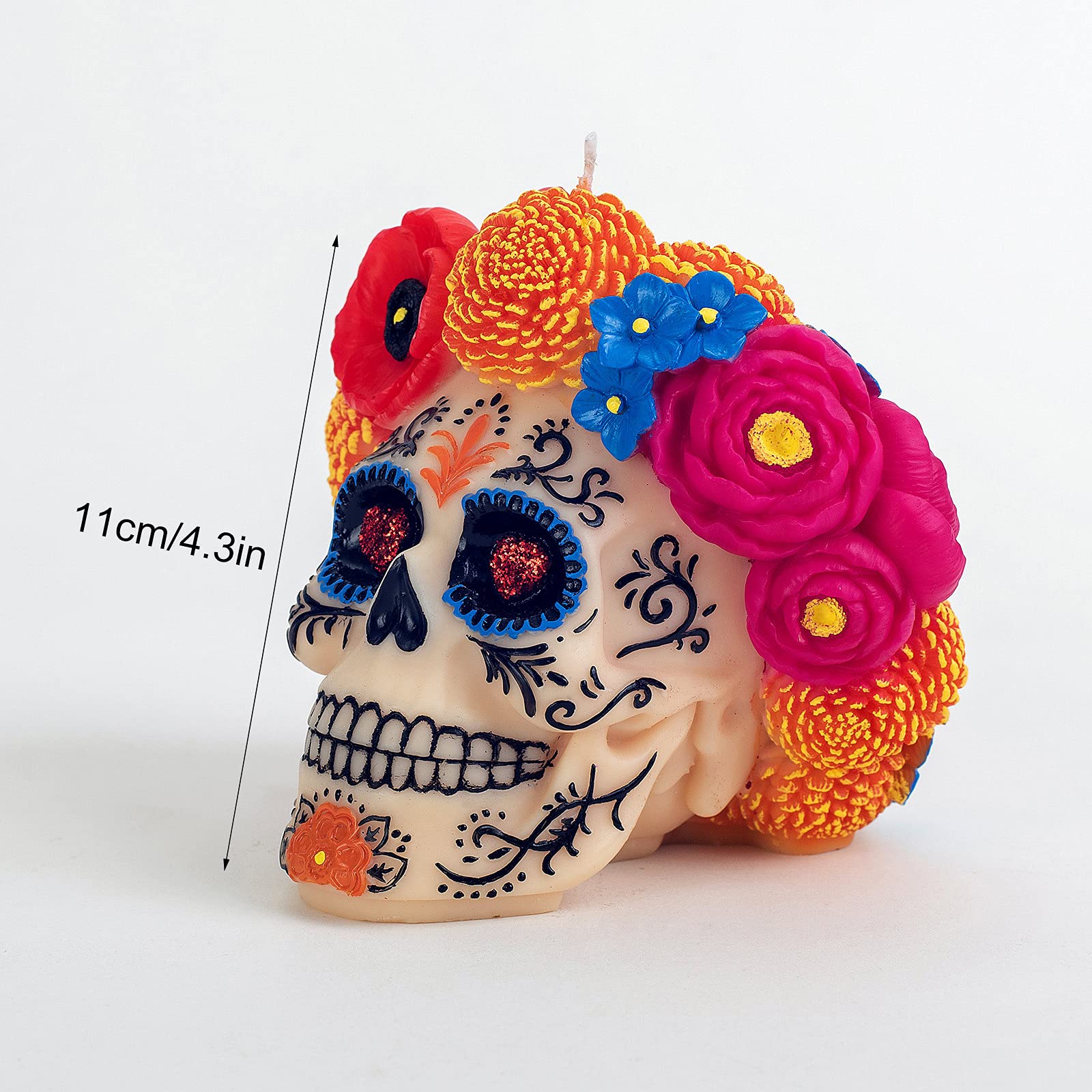 Dia De Los Muertos Floral Skull Scented Candle for Day of The Dead Mexico Decoration