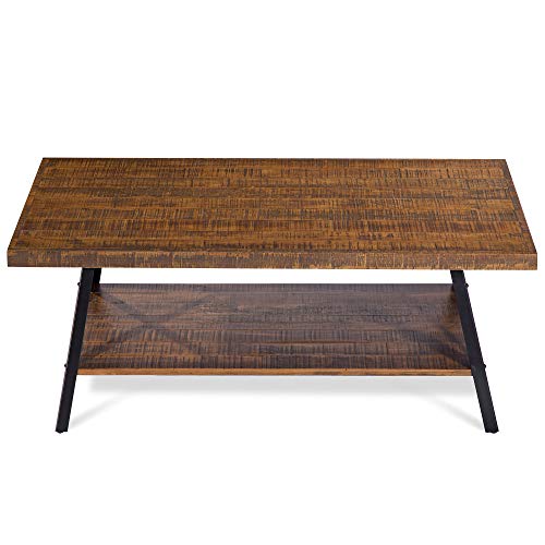 SLEEPLACE Terra Cocktail Wood Coffee End Dining Metal Legs/Office Table, Basic Home Decor with Storage Shelf, Brown