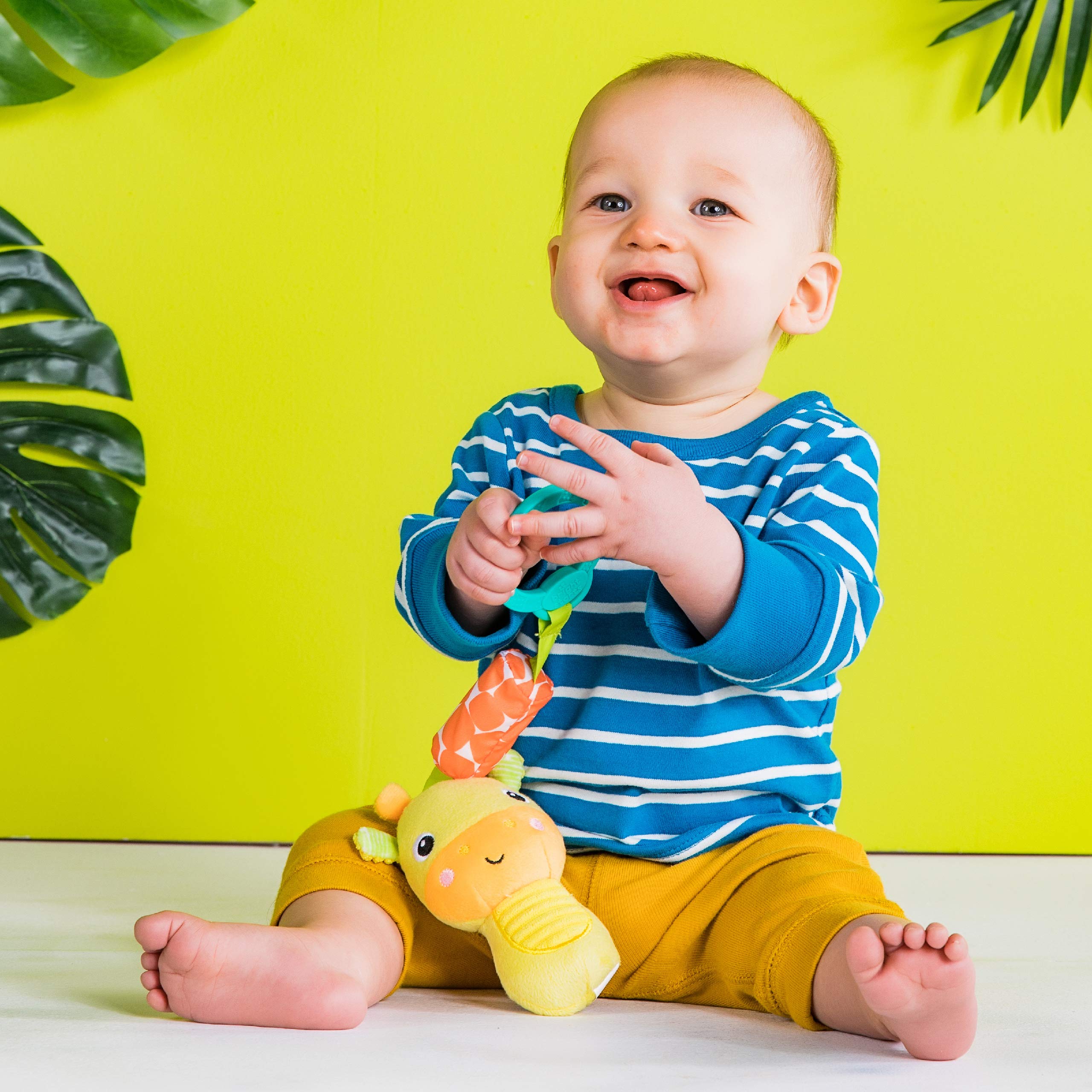 Bright Starts Giraffe Chime Along Friends Plush Take-Along Stroller or Carrier Toy, Ages 0 Month+